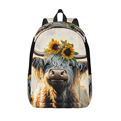 FYCFSLMY Sunflower Highland-Cow Backpack with Adjustable Straps, Suitable for Travel Picnics Activities