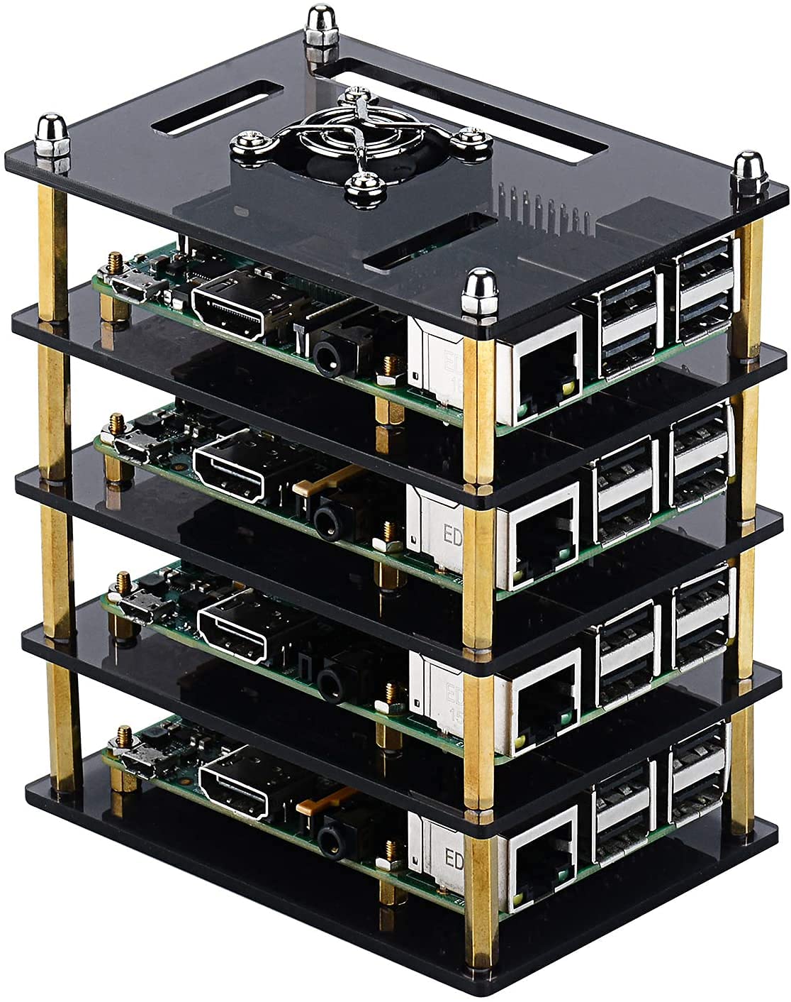 GeeekPi Cluster Case for Raspberry Pi 4 Model B, Pi Case with Cooling Fan and Heatsinks for Raspberry Pi 3 Model B+, Raspberry Pi 3/2 Model B