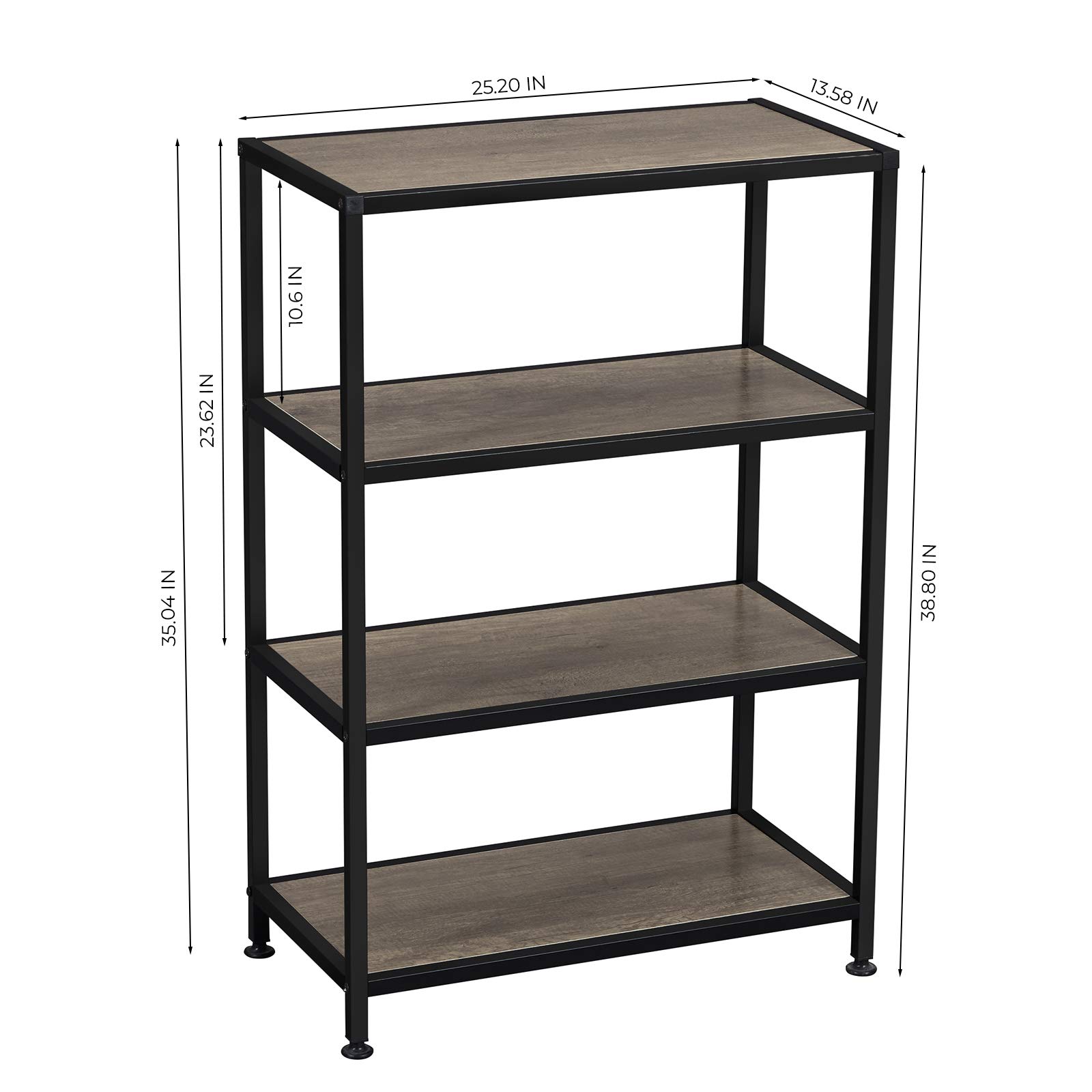 GreenForest 4-Tier Bookshelf Industrial Open Shelf Bookcase with Metal Frame for Home and Office Storage Display Shelves, Rustic Walnut