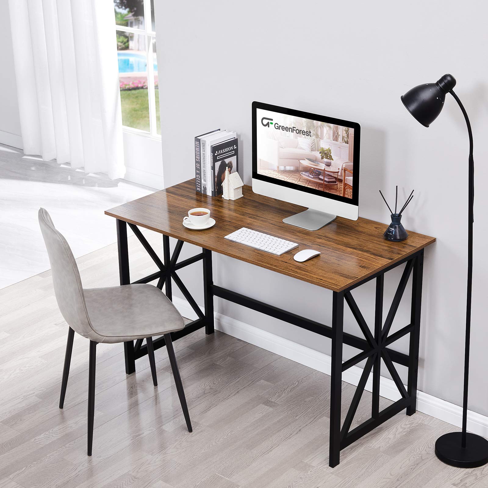 GreenForest 47 Inch Writing Computer Gaming Desk Modern Simple PC Laptop Notebook Workstation for Home Office, Walnut