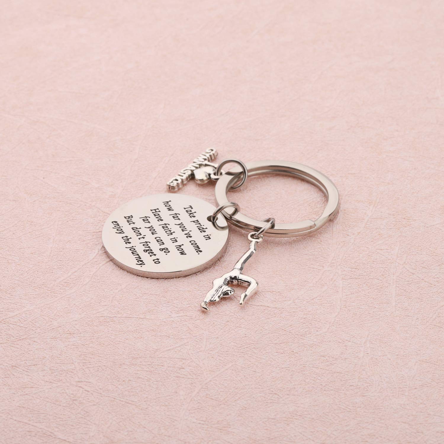 FUSTMW Gymnast Gift Gymnastics Keychain Inspirational Gifts Gymnast Jewelry Gymnastics Class Gift Birthday Jewelry for Teens (silver)
