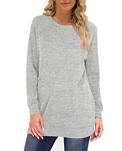 OFEEFAN Womens Tunic Tops For Leggings Long Sleeve T Shirts For Women Sweatshirts Grey M