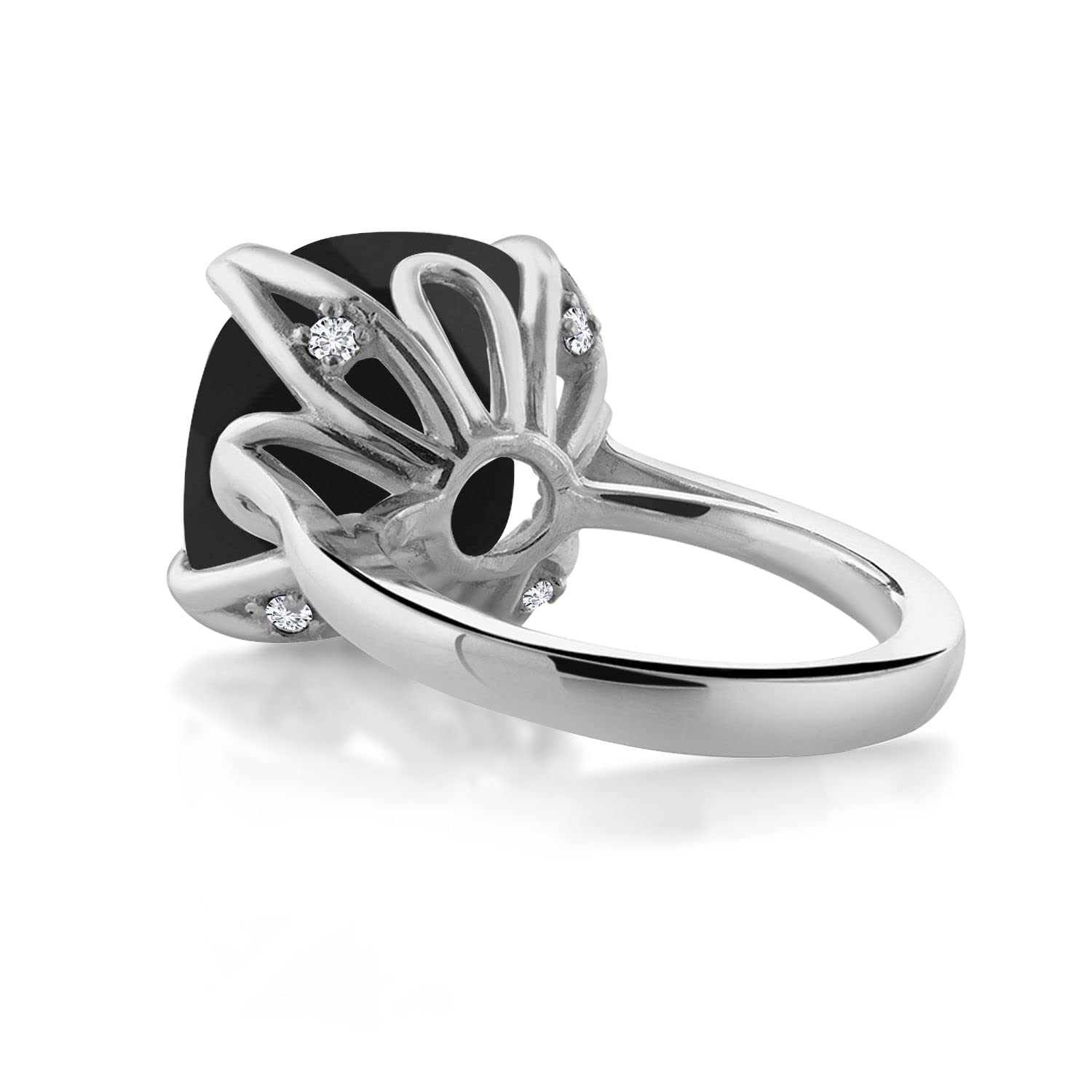 Gem Stone King 925 Sterling Silver Black Onyx and White Diamond Engagement Ring For Women (8.27 Cttw, 14MM Cushion Checkerboard, Available in Size 5,6,7,8,9)