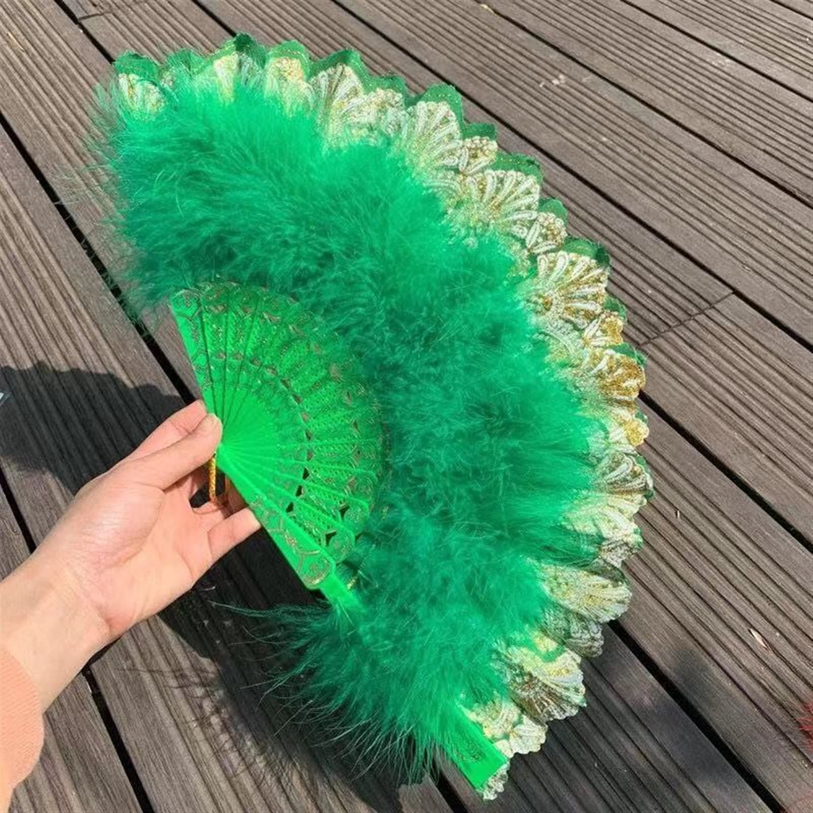 HABADOG Feather Folding Fan Dance Hand Fan with Pendant Gift Wedding Party Decoration (Color : Green)