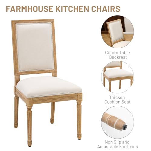 Furniliving French Country Dining Chairs Set of 2, Upholstered Dining Room Chairs with Back Farmhouse Kitchen Chairs for Living Room, Kitchen, Restaurant (Beige-Square)