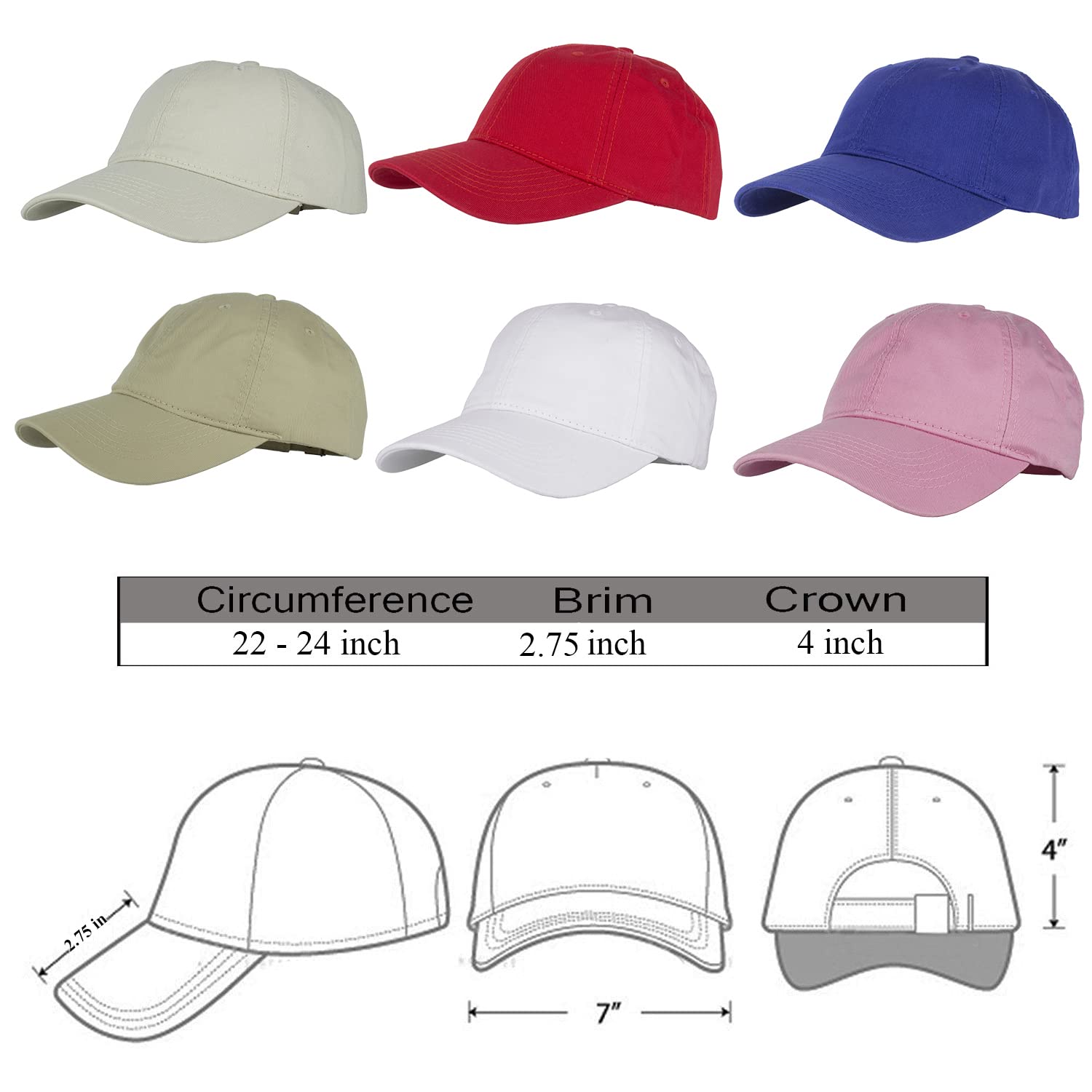 Gelante 6 Pack Cotton Twill Washed Unstructure Baseball Cap - Adjustable Blank Hat for Men Women - Wholesale Bulk Lot (2800 Black)