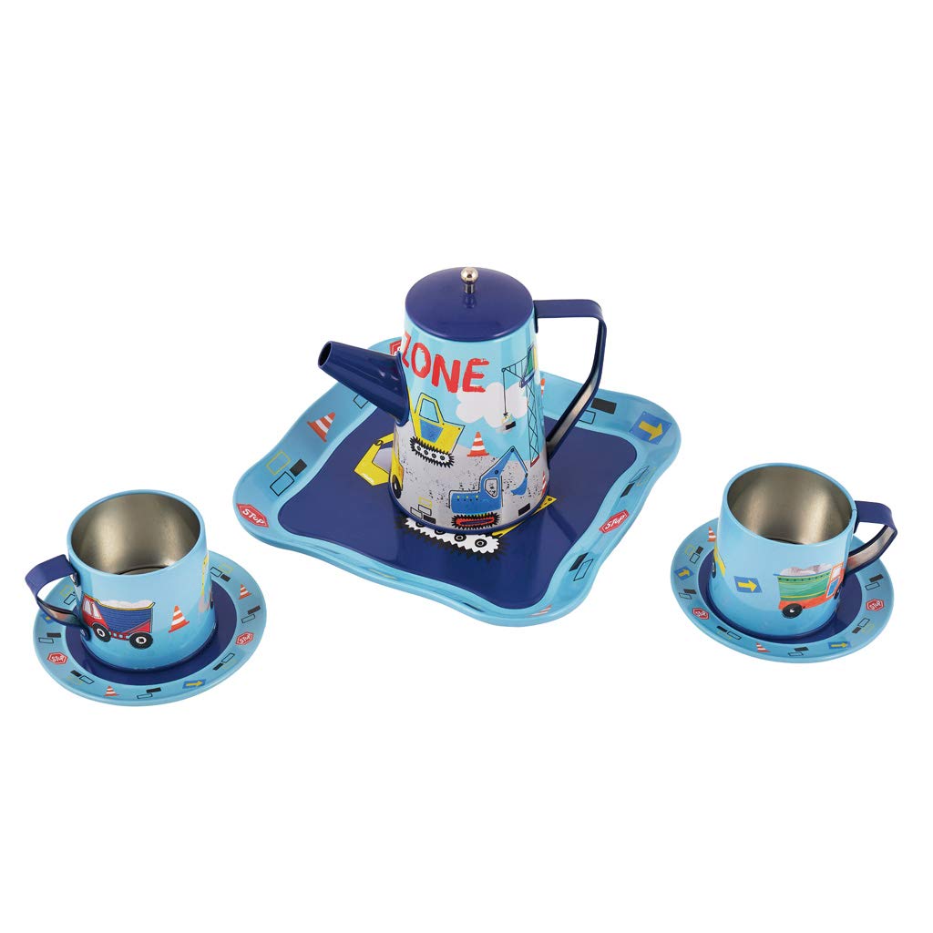 Floss & Rock Construction Vehicles Tea 7pc Set Tin in Square Case Standard