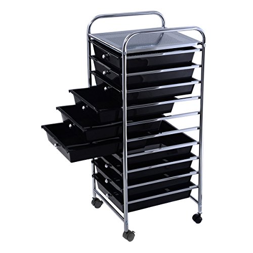 Giantex 10 Drawer Rolling Storage Cart Scrapbook Paper Office School Organizer (Black)