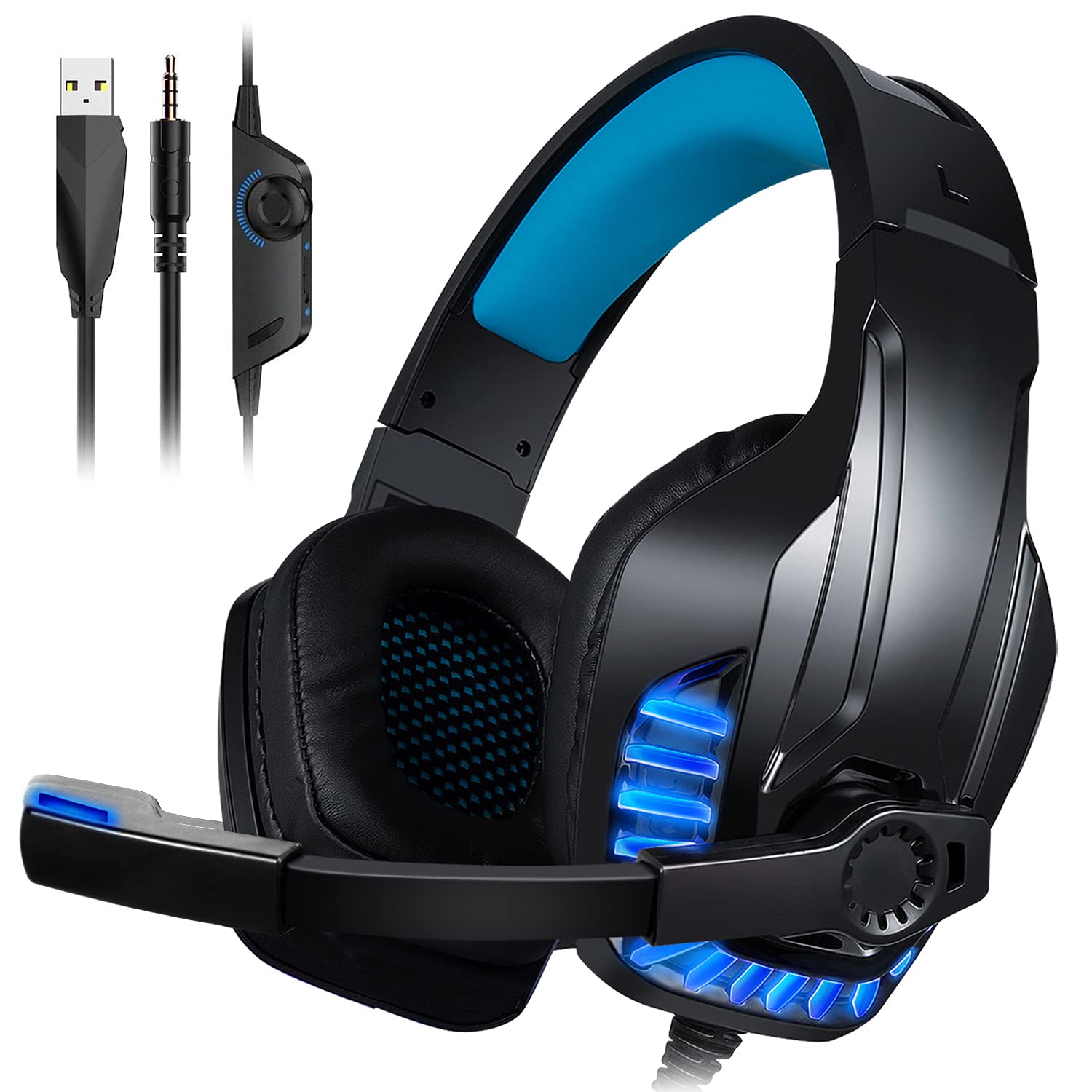 GALOPAR Stereo Gaming Headset for PC, PS4, Xbox One, 3D Surround Sound Headset with Noise Canceling Mic LED Light, Over-Ear Headphones Compatible with PS4, Xbox One, Switch, PC, Mac, Laptop