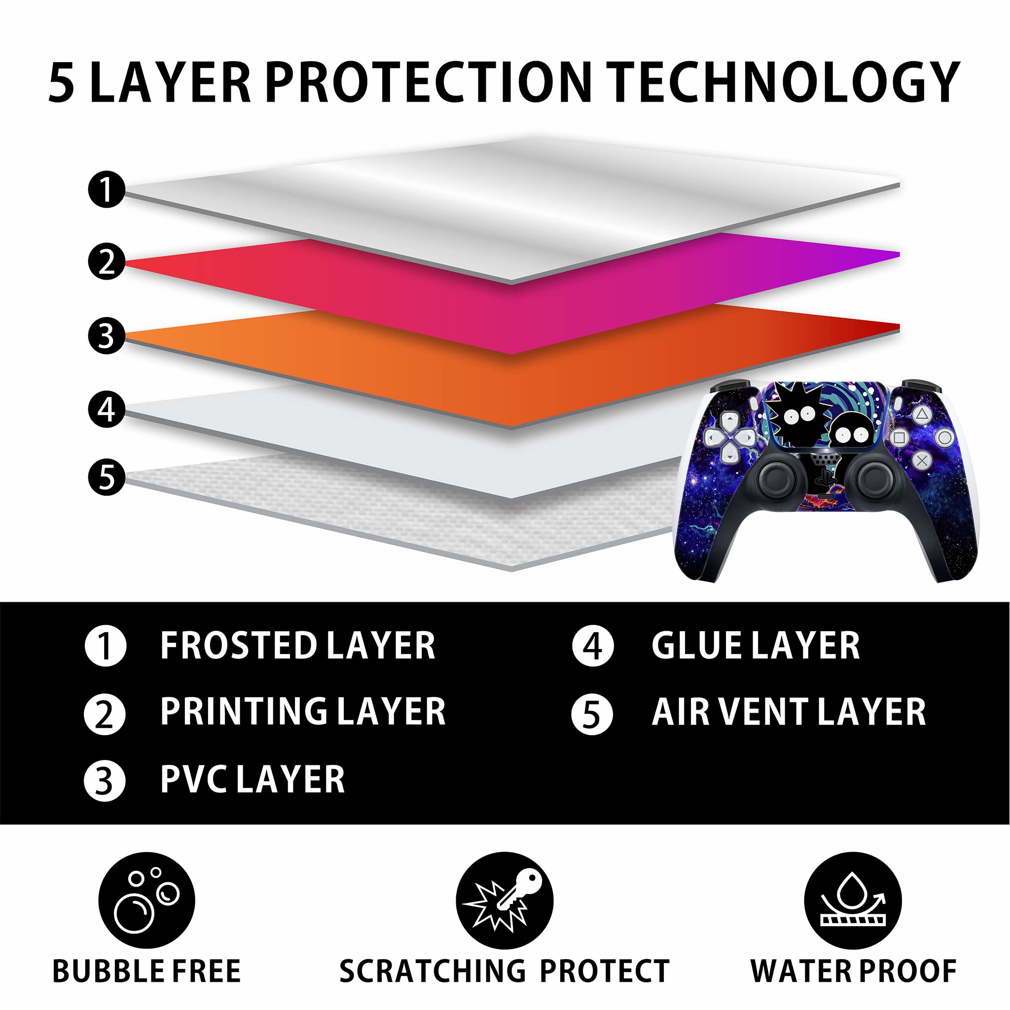 HK Studio Hippie Metaverse Decal Sticker Skin Specific Cover for Both PS5 Disc Edition and Digital Edition - Waterproof, No Bubble, Including 2 Controller Skins and Console Skin