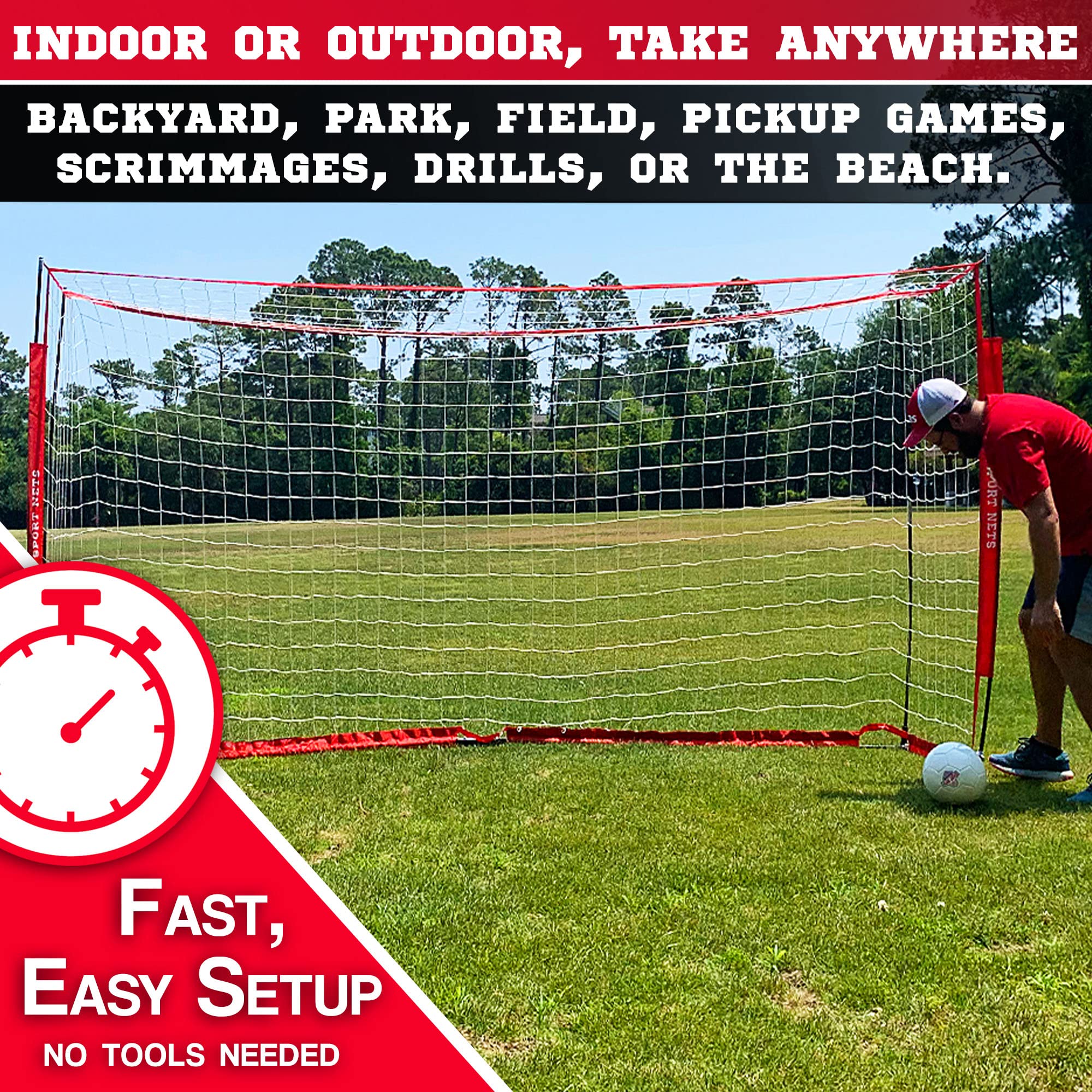Full Size Soccer Goals for Backyard (14x7) with Carry Bag, Quick Set Up and Take Down - Strong 7 Ply Net, Built to Handle Powerful Shots - Develop Advanced Soccer Techniques and Finishing Moves