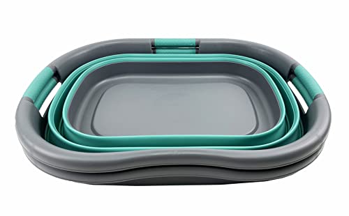 SAMMART 40L (10.5 gallon) Collapsible Plastic Laundry Basket - Foldable Pop Up Storage Container/Organizer - Portable Washing Tub - Space Saving Hamper/Basket (Purplish Blue + Turquoise Blue)