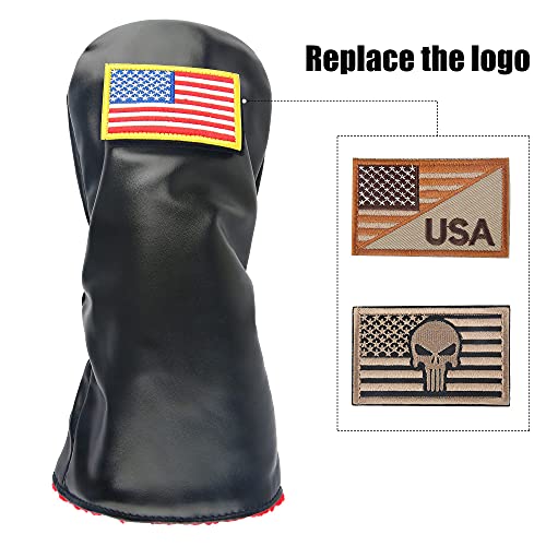 Golf Club Head Cover, Leather Golf Driver Head Covers 460CC with Replaceable Embroidery Badges (US Embroidery)