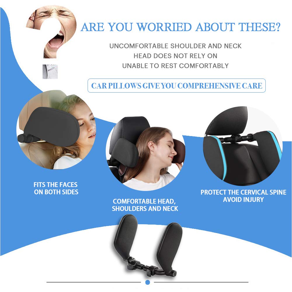 GEHARTY Car Seat Headrest Pillow Breathable Fabric Memory Foam Head Neck Support Pillow, Easy to Install, Width and Height Adjustable, Suitable for Adults and Kid