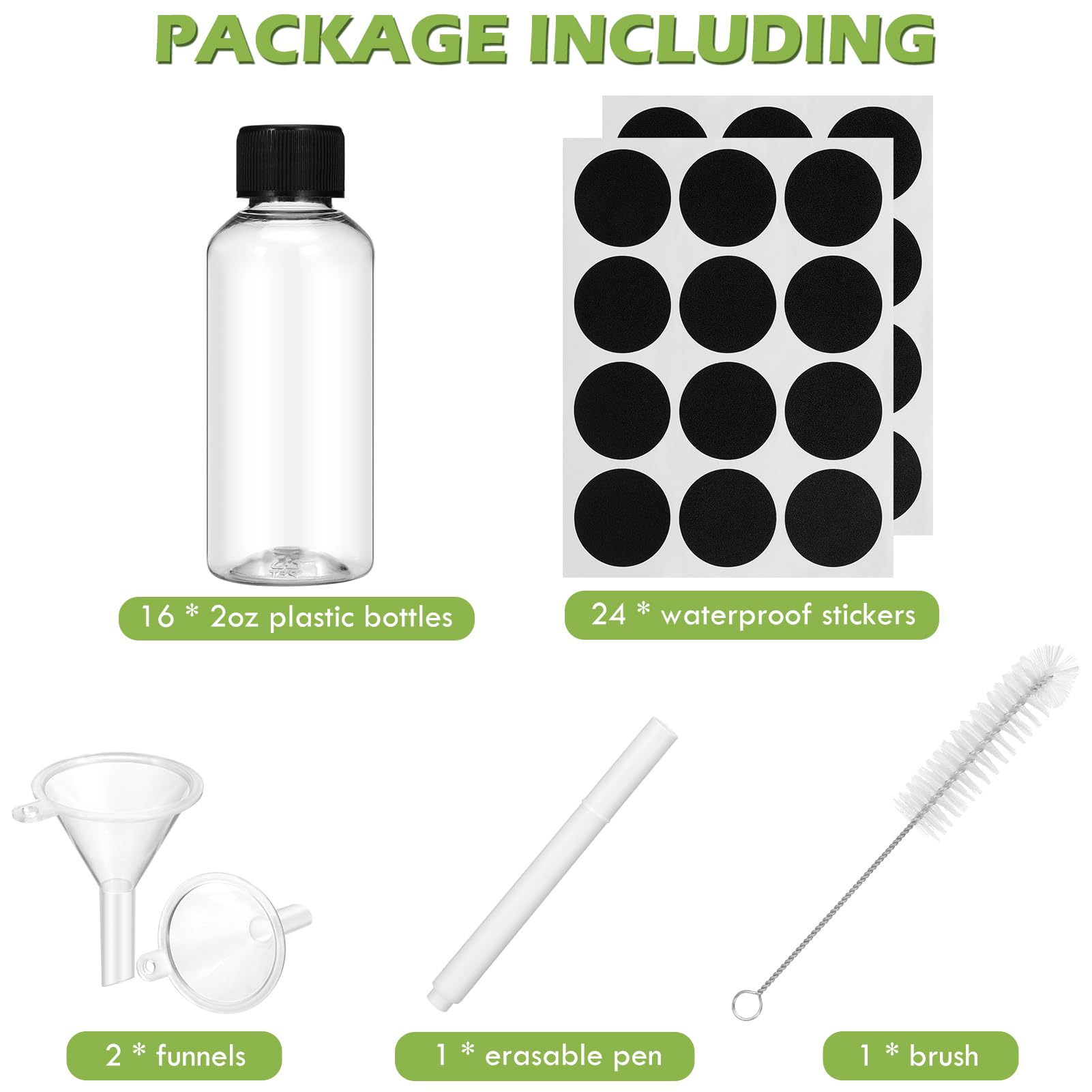 JuneHeart 2 oz Shot Bottles with Caps, 16 Pack Mini Reusable Plastic Ginger Shots Bottles Leakproof Juice Shot Bottles with Lids for Homemade Juice, Oil, Liquid Samples