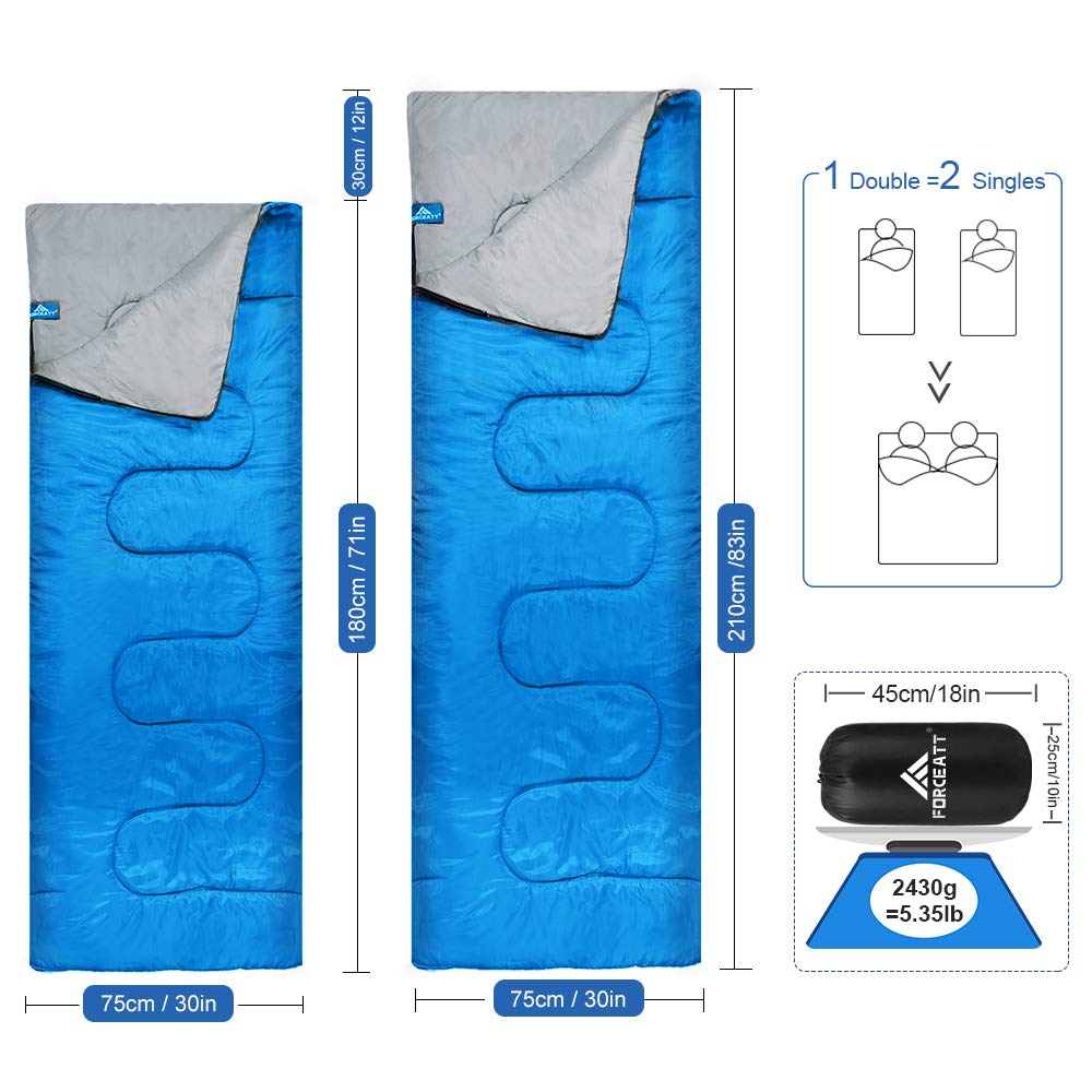 Forceatt Camping Sleeping Bag, Two-Person Waterproof Sleeping Bag, Suitable for Adults or Teenagers Indoor, Outdoor, Backpacking, Camping (Blue)