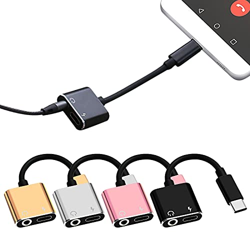 S5E5X Type C to 3.5mm Audio Adapter, 2-in-1 Headphone Stereo Earphone Dongle and Fast Charging Adapter Compatible with Google Pixel 4/4 XL/3/3 XL, Samsung Galaxy Note 20/20Ultra/10/10+/S20+ (Silver)