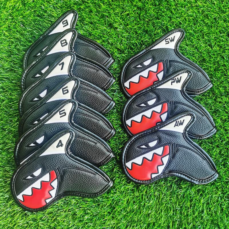 Golf Iron Covers 9pcs PU Golfclub Head Covers Golf Club Covers Shark Fin Pattern