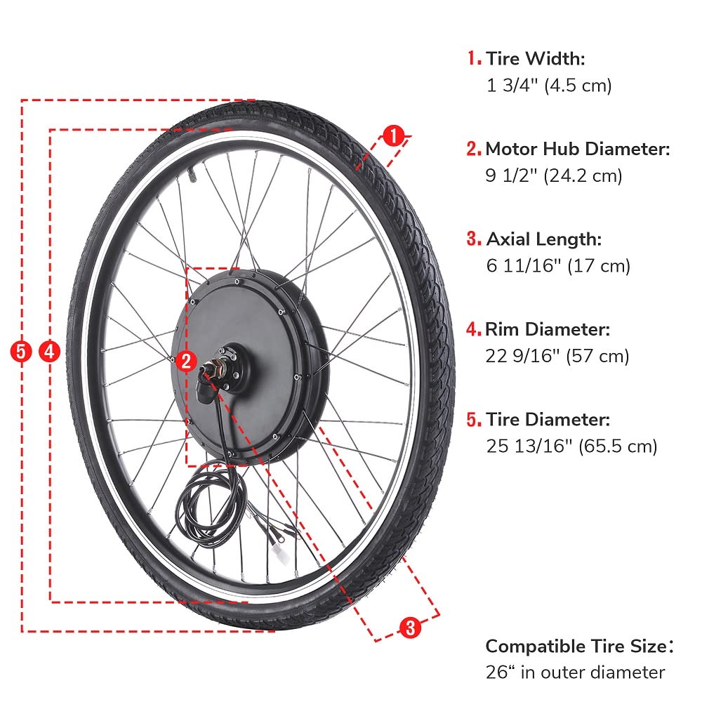 Front Wheel 26"x1.75" 48 Volt 1000 Watts Electric Bike Hub Motor Brushless Gearless Engine Kit Dual Mode Controller US Delivery(Front Wheel)