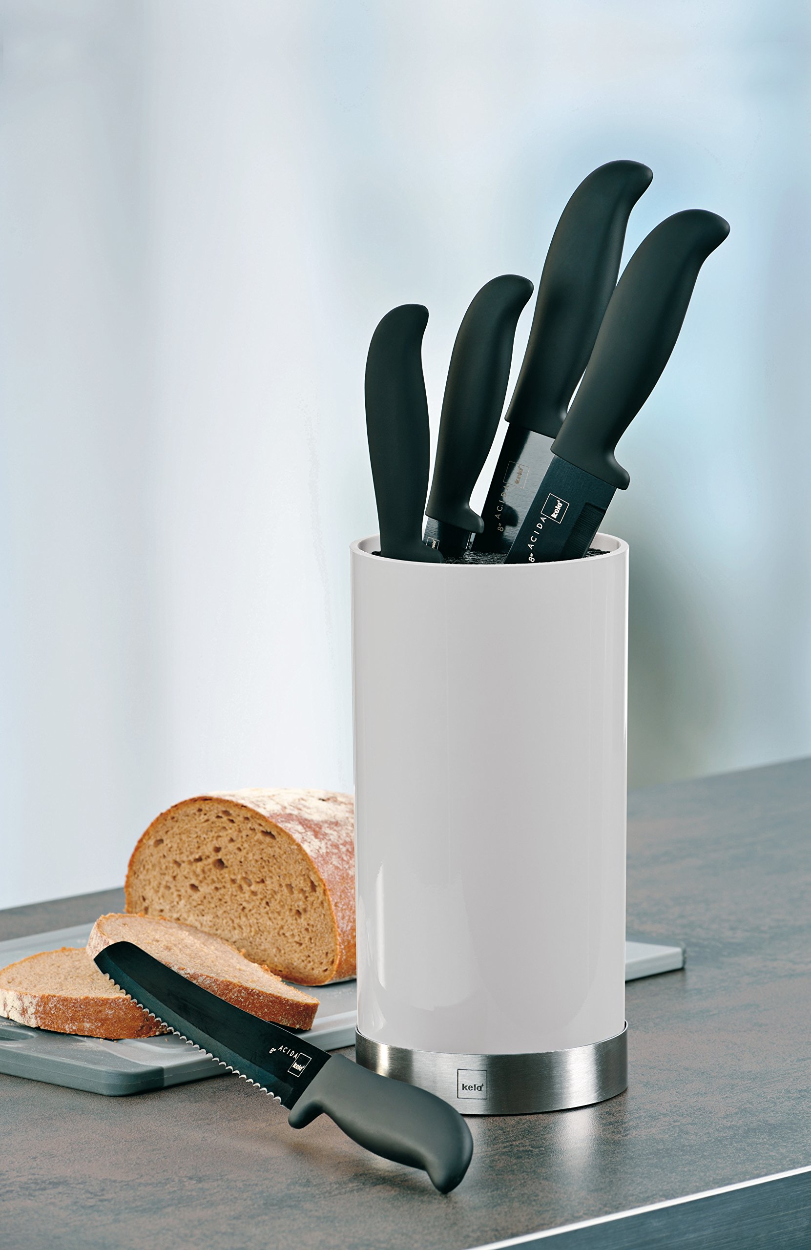 Kela Knife block Acida 6 pieces of PP plastic/steel in white, 34.5 x 11 x 11 cm