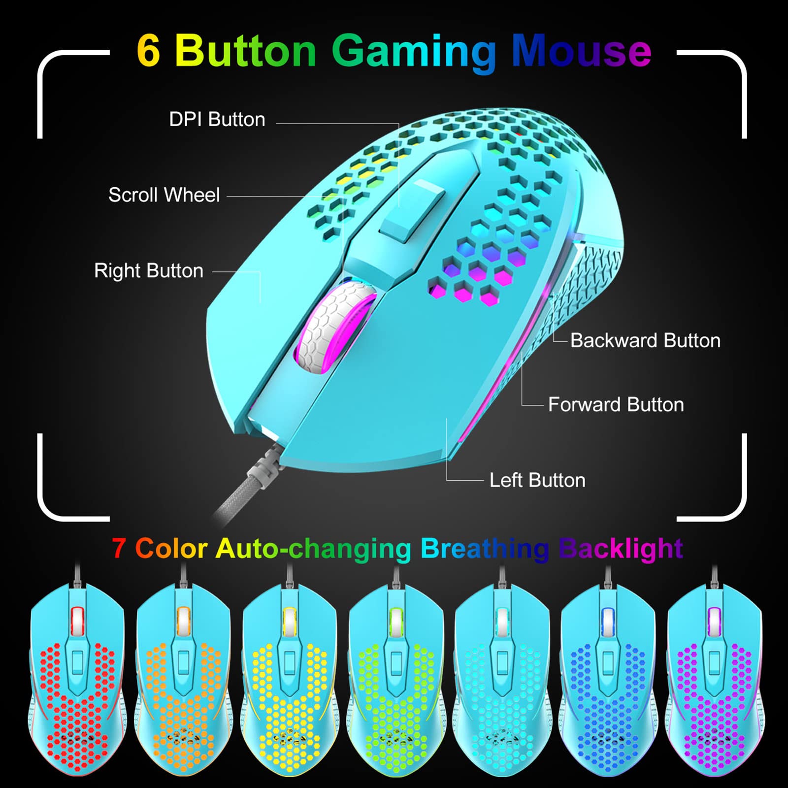 Gaming Keyboard and Mouse Combo Mini Portable with Chroma RGB Backlit Ergonomic 62Key Layout 19Key Anti-ghosting Mechanical Feel 3200DPI Honeycomb Mice USB Wired for PC Mac Gamer Laptop Typists(Blue)