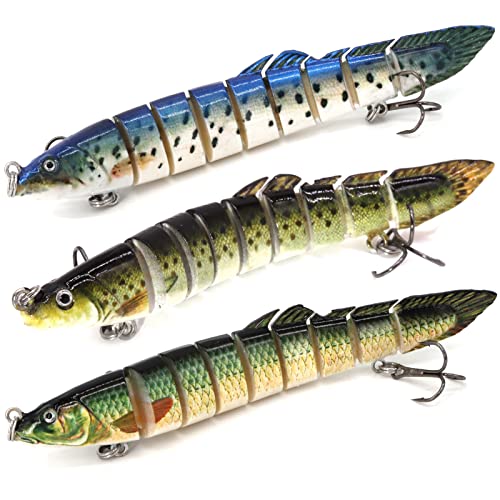 Fishing Lures for Freshwater 3pcs Animated Swimbaits for Bass, Catfish, Pike, Snakehead, Trout, Salmon (A-3.9",0.35oz)