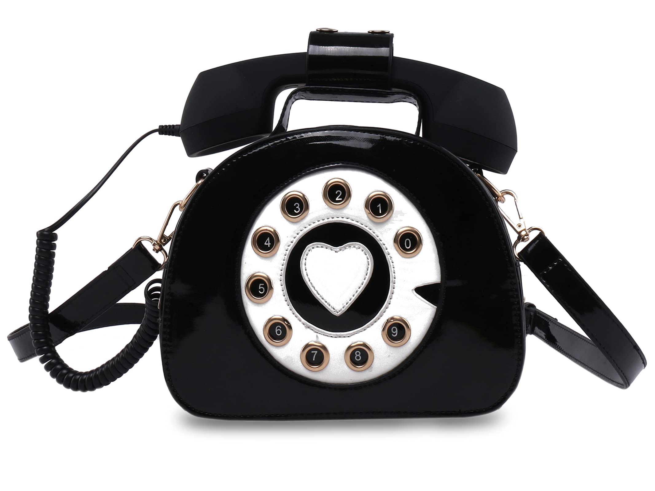 Fozehlad Novelty Telephone Shaped Shoulder Bag Funny Retro Phone Crossbody Bag Totes Chain Purse(Patent Leather,Black)