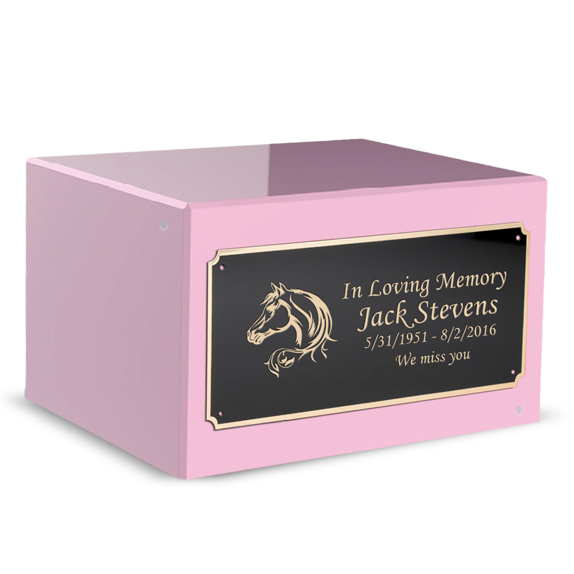 GetUrns Custom Engraved Heritage Light Pink Adult Cremation Urn Memorial Box for Ashes (Horse)
