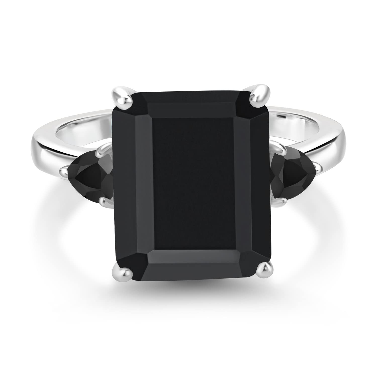 Gem Stone King 925 Sterling Silver Black Onyx 3 Stone Ring For Women (6.01 Cttw, Gemstone Birthstone, Available In Size 5, 6, 7, 8, 9)