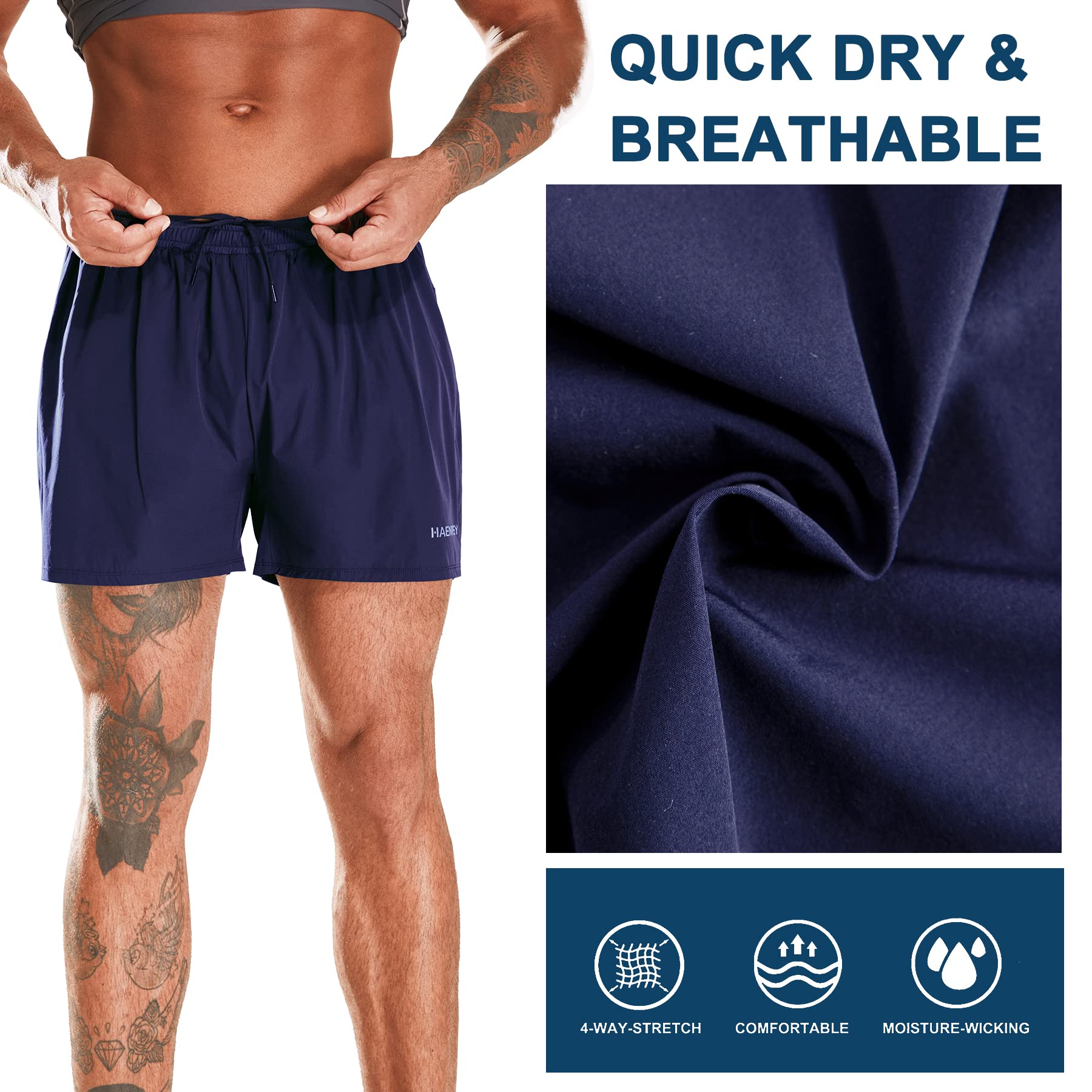 HAENPISY Mens Workout Shorts with Compression Liner Quick Dry Lightweight 2 in 1 Athletic Running Shorts Back Pocket(Small, Navy)