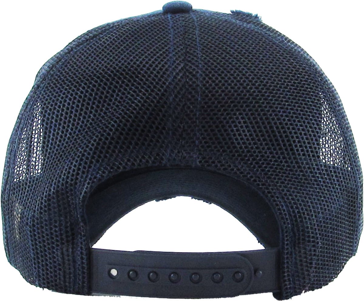 Funky Junque Distressed Trucker Dad Hat - Navy