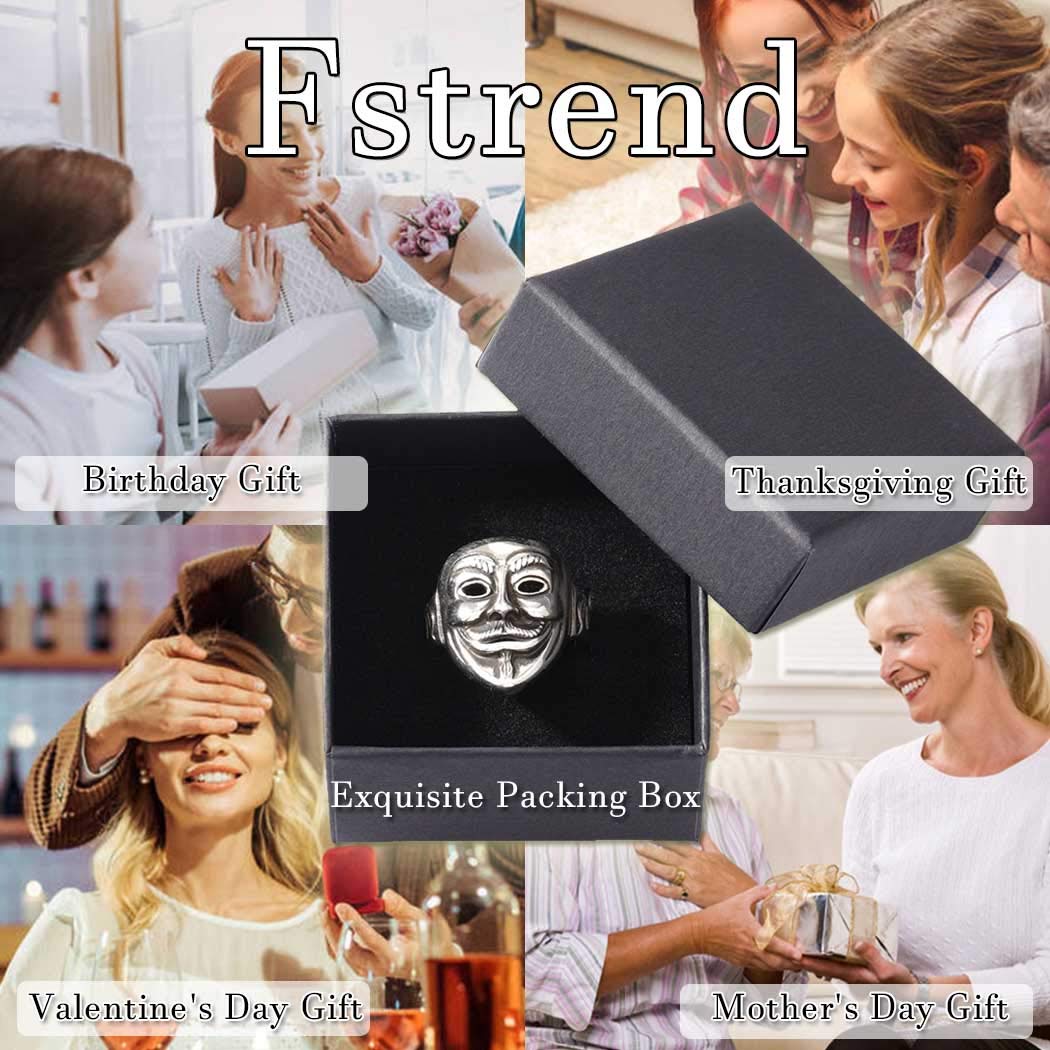 Fstrend Vintage Band Ring Silver V for Vendetta Women's Statement Ring Retro Stainless Steel Adjustable Open Rings Jewelry for Women and Men