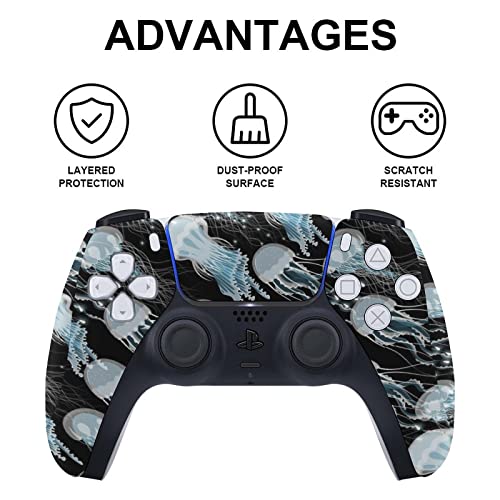 Glowing Jellyfish Full Protective Skin Cover Design Wrap Decal Sticker Compatible with PS5 Digital Edition Console and Controller