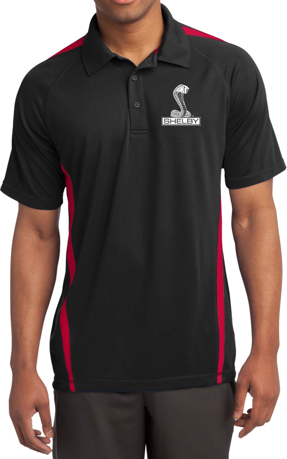 Ford Shelby Cobra Pocket Print Colorblock Polo, Black Red 3XL