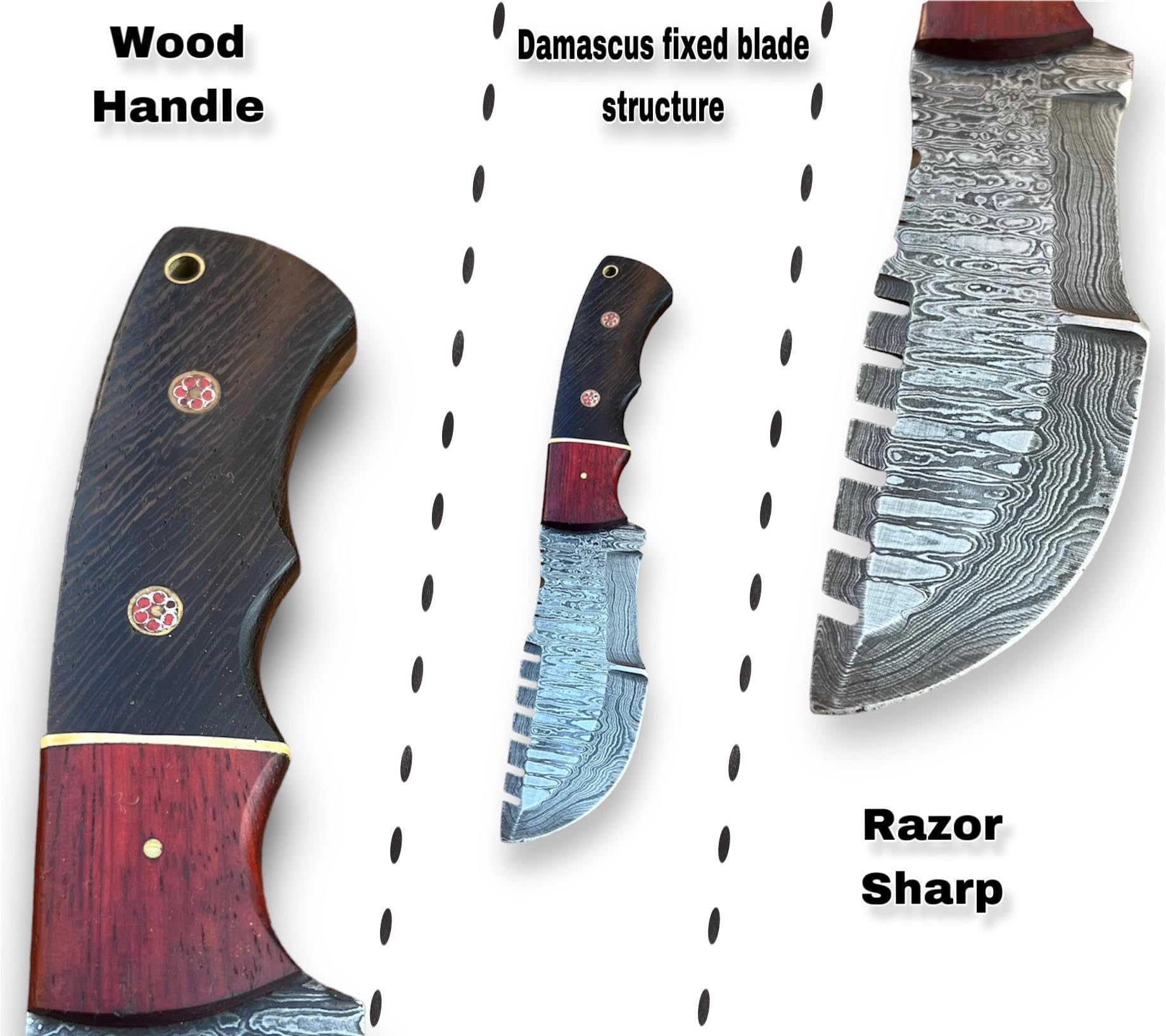 Handmade Tracker Knife Damascus Knife for Hunting Camping - 10 Inch Damascus Steel Hunting Tracker Knife with Horizontal Carry Sheath - Fixed Blade Survival tactical full tang Bushcraft Knife (Wenge & Padauk)