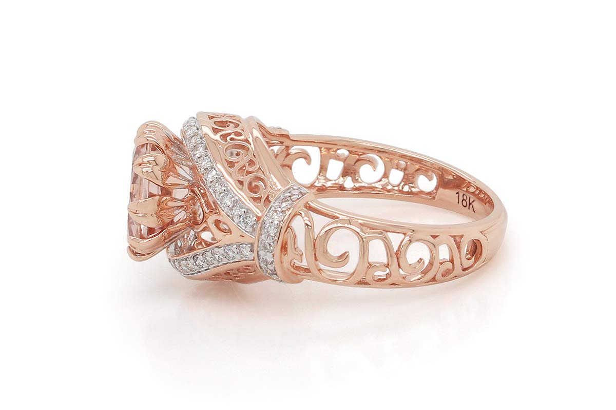 GEMVIO Collection Unique 10MM Peach Morganite Gemstone Ring 18K Rose Gold Engagement Anniversary Bridal Wedding Ring 2.60 Cttw Size-7