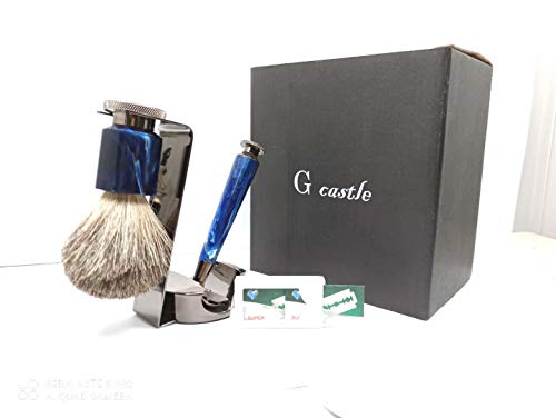 G castle shaving acrylic set two colors with two razor blade double edge traditional razor shaving kit for men