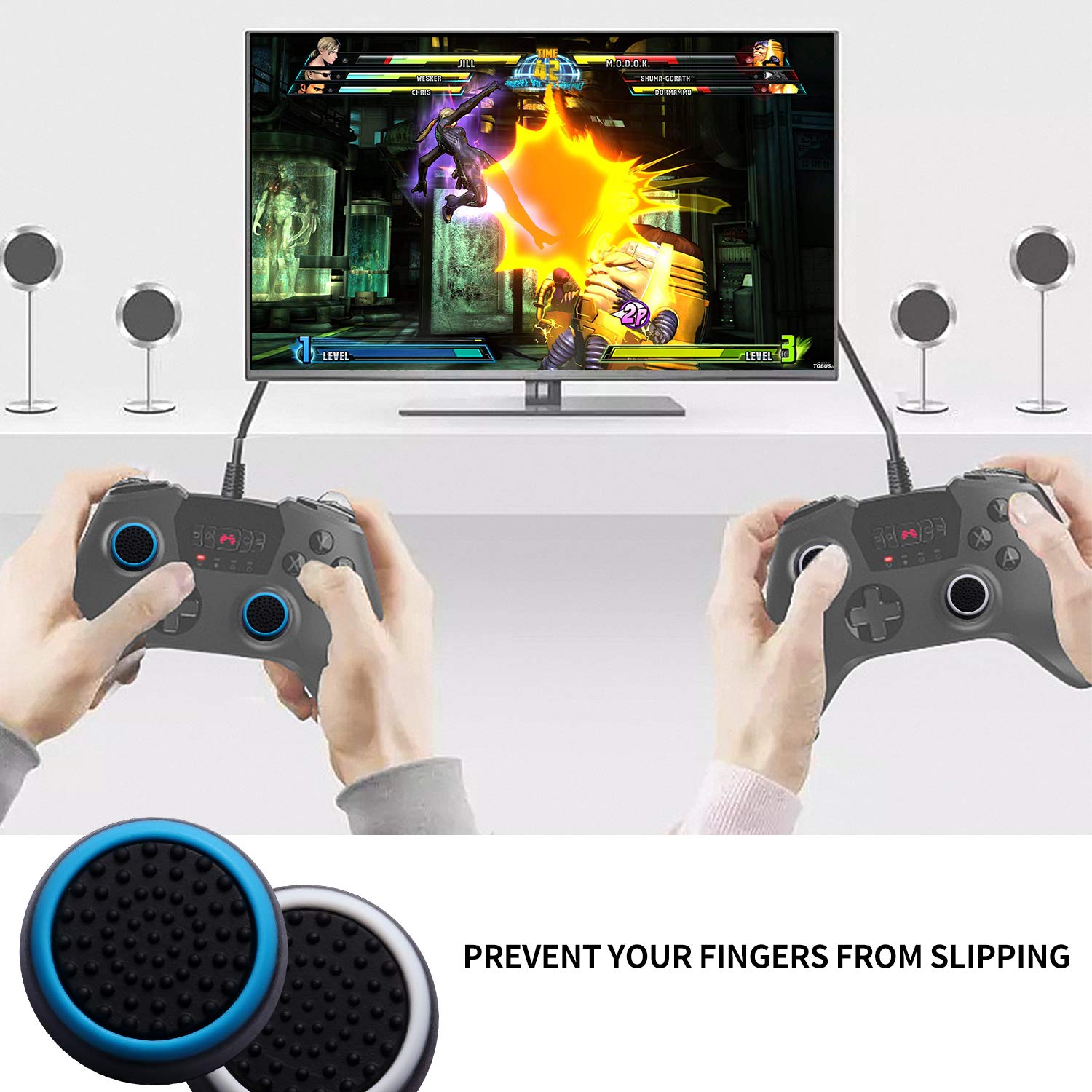 Fpxnb 4 Pairs 8 Pcs Analog Stick Thumb Grip Set, Silicone Cap Joystick Protective Covers, Compatible with PS4 PS3 PS2 WiiU Xbox One 360 Wireless Controller (Pack of 8)