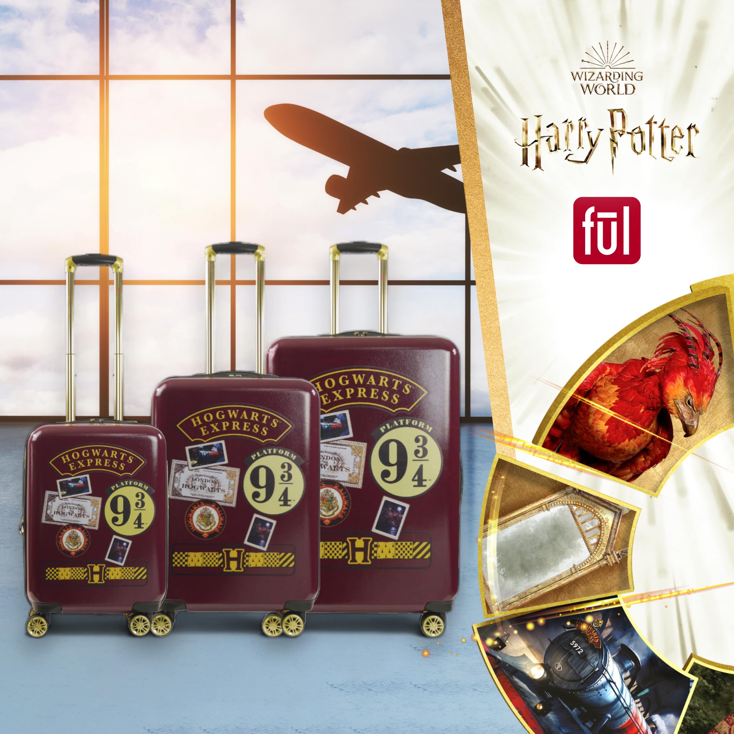 FUL Harry Potter 21 Inch Carry On Luggage, Hogwarts Express Hardshell Rolling Suitcase with Spinner Wheels, Black