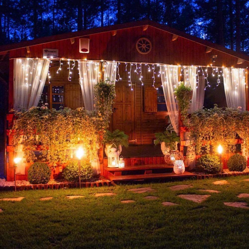 gresonic LED Icicle Lights 32.8Ft 400 LEDs with 80 Drops Waterproof Outside Christmas Lights Fairy String Lights Bedroom Patio Yard Garden Wedding Party Holiday Wall(Cool White)