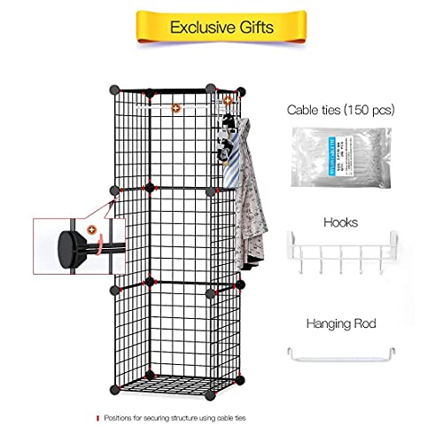 GEORGE&DANIS Wire Cube Storage Organizer Portable Wardrobe Closet Multi-Use DIY Shelf Modular Bookshelf Bookcase Metal Rack (71x14x71 inches), Black