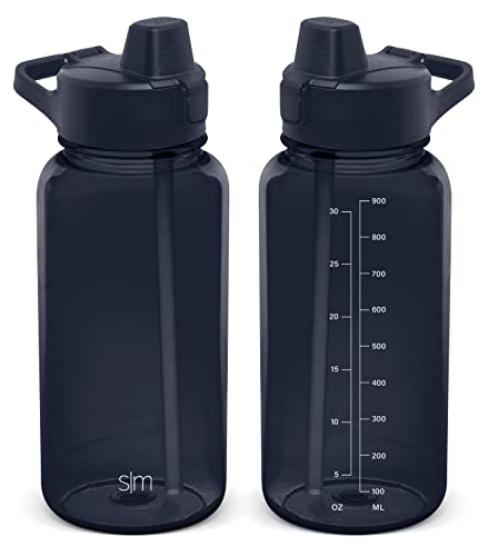 Simple Modern 32oz Water Bottle with Push Button Silicone Straw Lid & Motivational Measurement Markers | BPA-Free Plastic Sports Bottle Reusable for Gym, Travel | Summit Collection | Deep Ocean