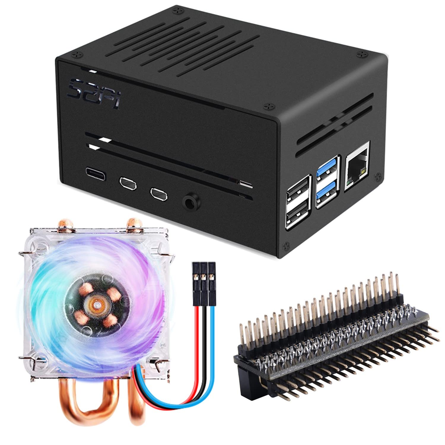 GeeekPi Metal Case with Fan for Raspberry Pi 4, Pi 4B Case with Low-Profile CPU Cooler and RGB Cooling Fan (Silver)