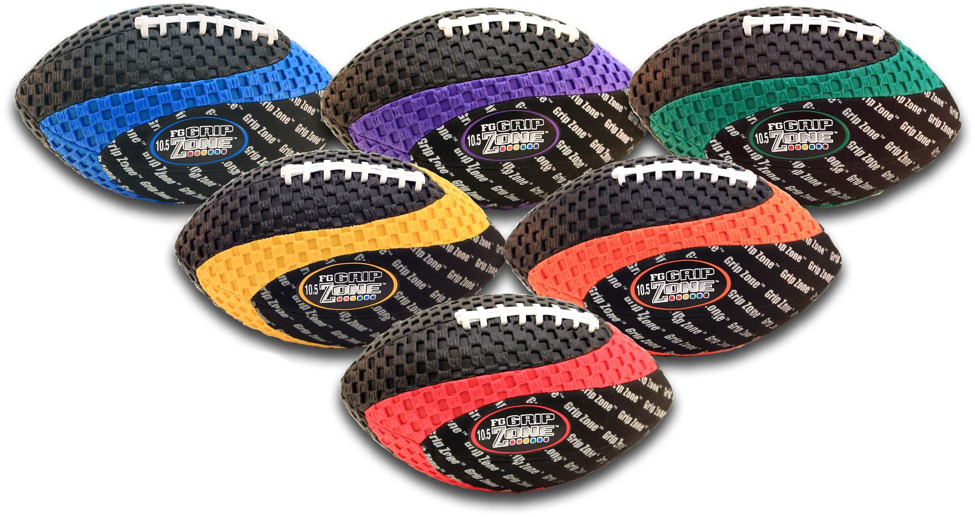fun gripper-Grip Zone (V) 8.5 Inch Pee Wee Footballs - Assorted Colors- Easy Grip Mesh Footballs (Set of 6) Assorted Colors by: Saturnian I PE Supplier
