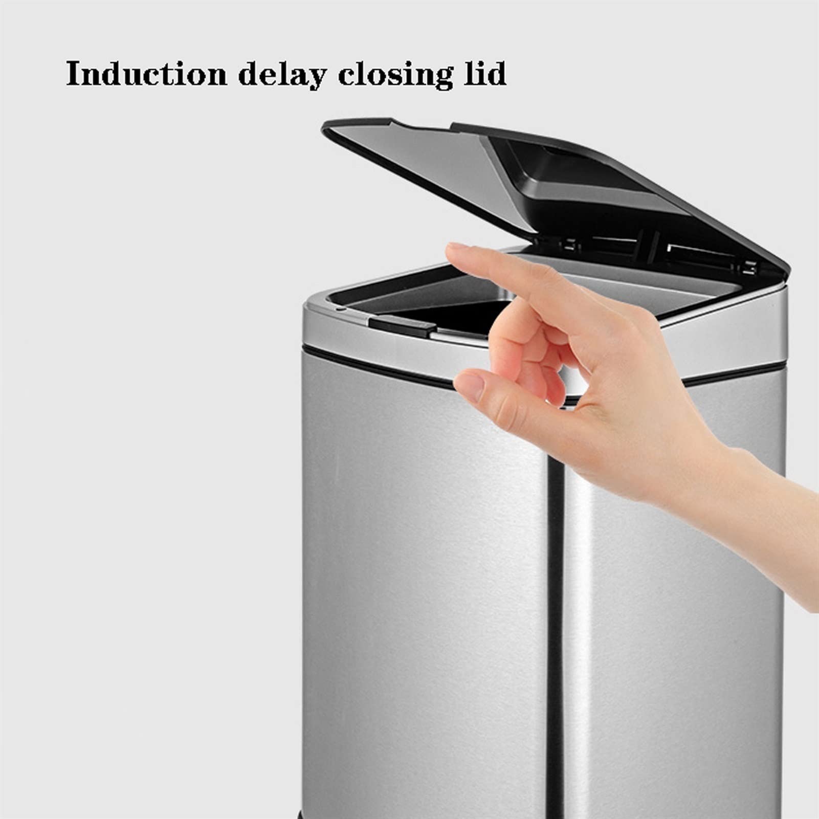 Garbage Recycling Bin Smart Home Electric Trash Cans Square Kitchen Trash Can with Lid Stainless Steel Induction Trash Can for Living Room Bathroom, 5 Colors Kitchen Trash Can (Black 15L)