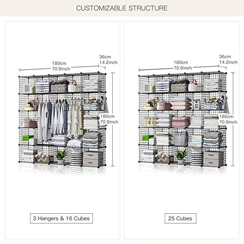 GEORGE&DANIS Wire Cube Storage Organizer Portable Wardrobe Closet Multi-Use DIY Shelf Modular Bookshelf Bookcase Metal Rack (71x14x71 inches), Black