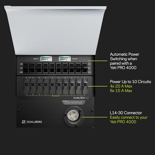 Goal Zero Haven 10 β Compatible w/Yeti 4000 PRO Portable Power Station for Efficient Power Management & Home Backup During Outages β Connects up to 10 Essential Circuits, Max Power of 7,500 W