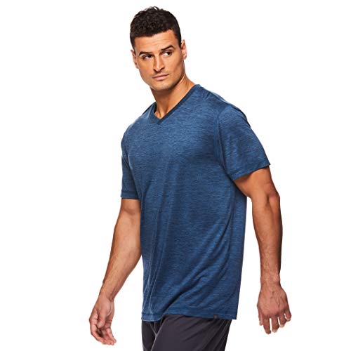 Gaiam Men's Everyday Basic V Neck T Shirt - Short Sleeve Yoga & Workout Top - Blue Wing Teal Heather, Large