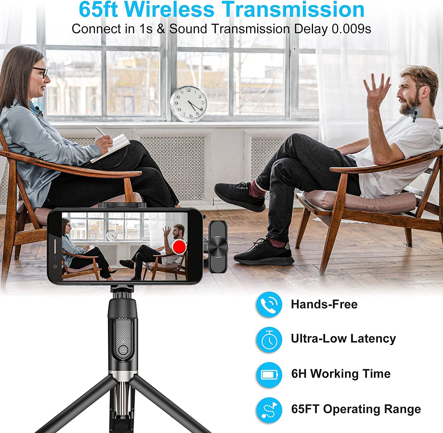 GRTPRTS Wireless Microphone for iPhone iPad, iPhone External Microphone for Video Recording, Wireless Lavalier Microphone for iPhone, Clip On Lapel Mic for TikTok Facebook Live1