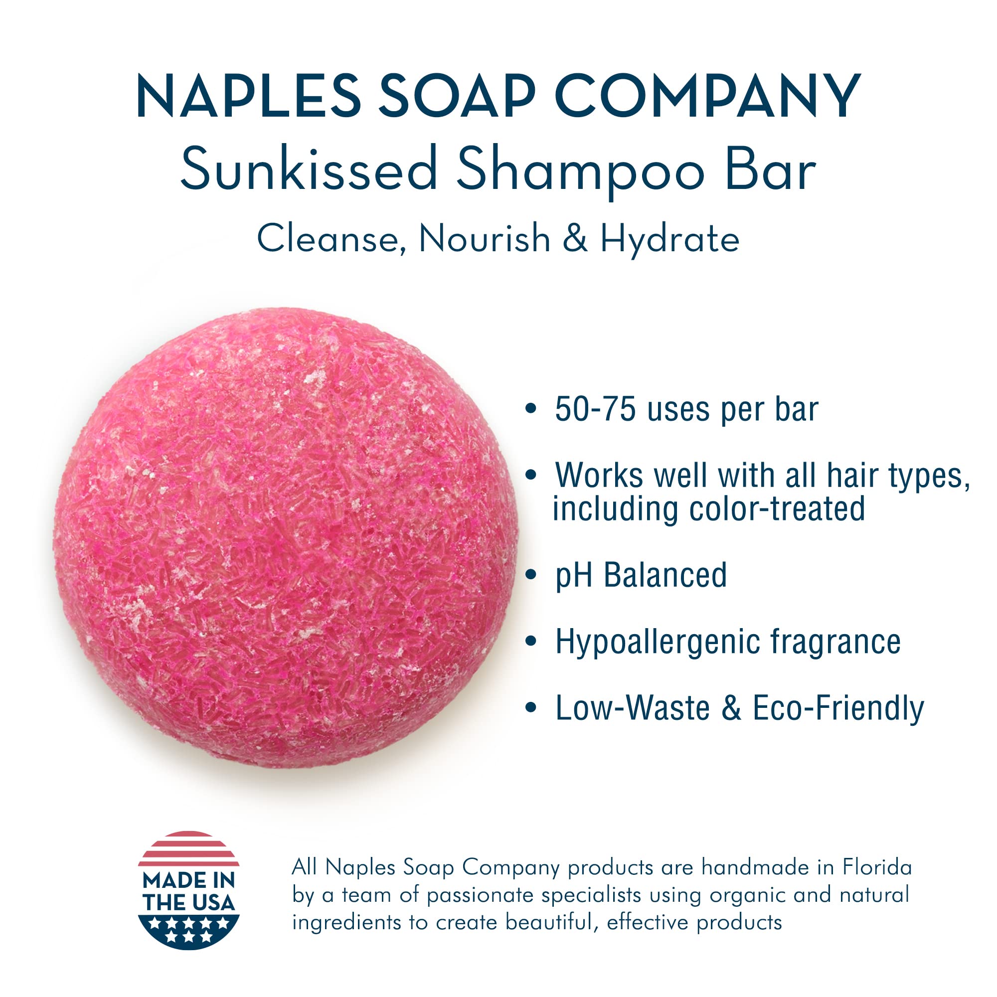 Naples Soap Company Solid Shampoo & Conditioner Bar Set – Free of Parabens, Pthalates – Handmade, pH Balanced, Hydrating Haircare, Safe & Effective for All Hair Types – Lasts 50-75 Uses, Sunkissed